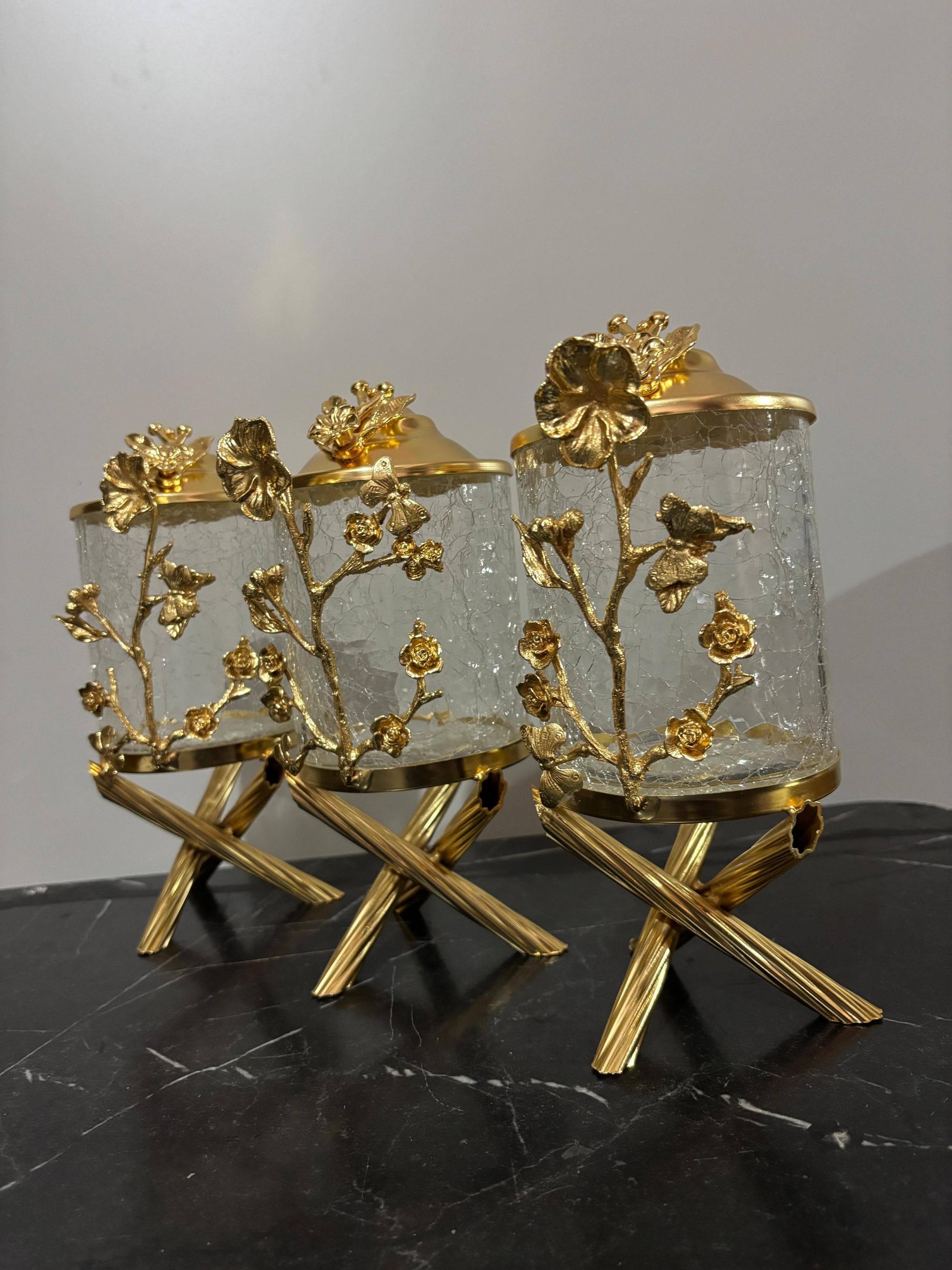 Gold Canister Set for Kitchen Decor Glass Storage Jar Set - Etsy