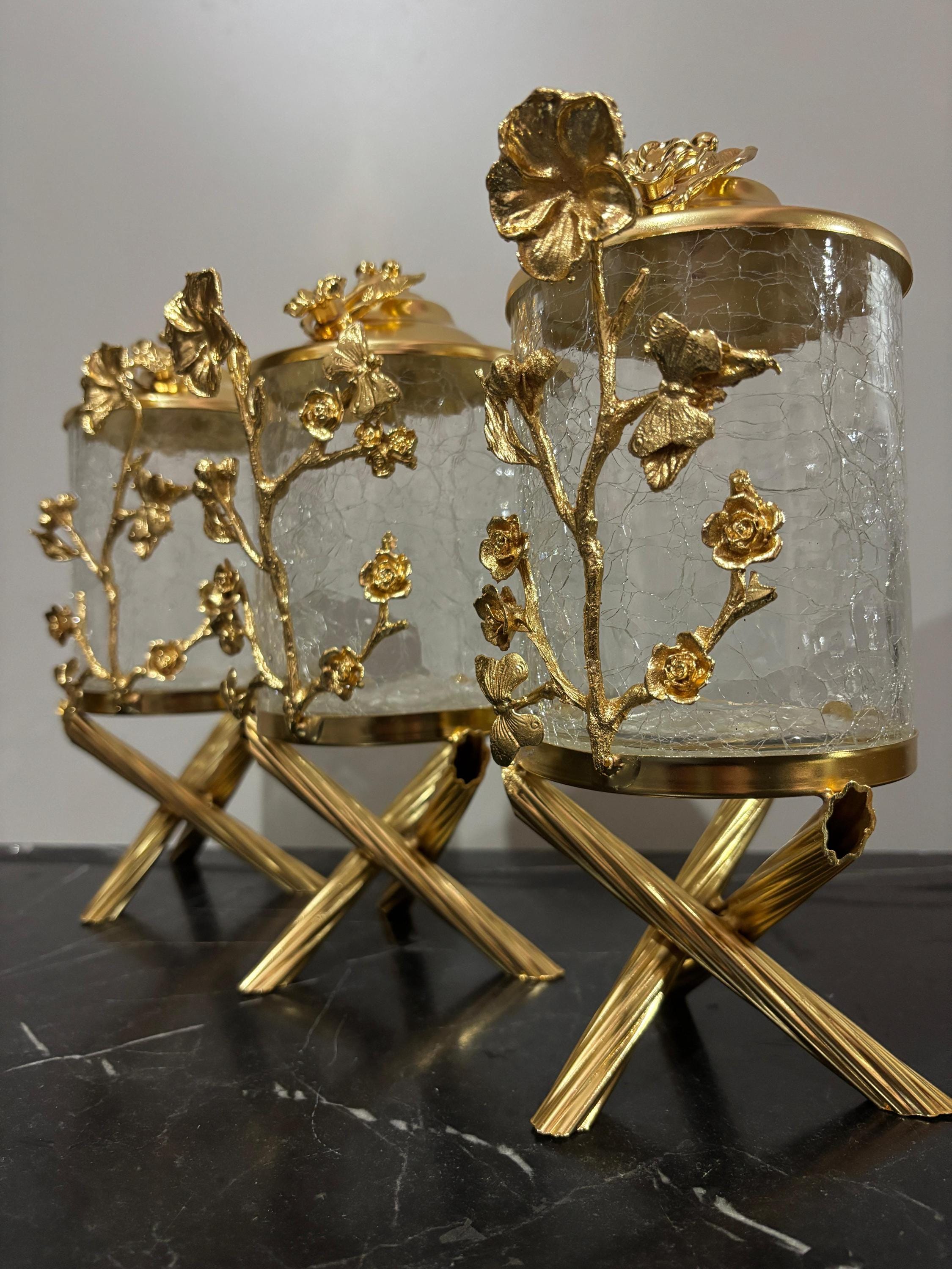 Gold Canister Set for Kitchen Decor Glass Storage Jar Set - Etsy