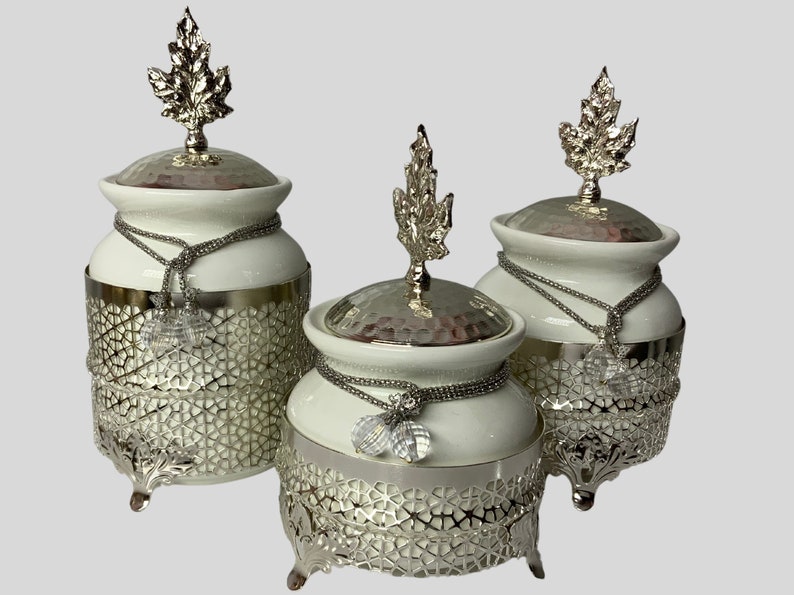 Luxury Gold 3-piece Ceramic Canister Set - Vintage Glass Design - Etsy