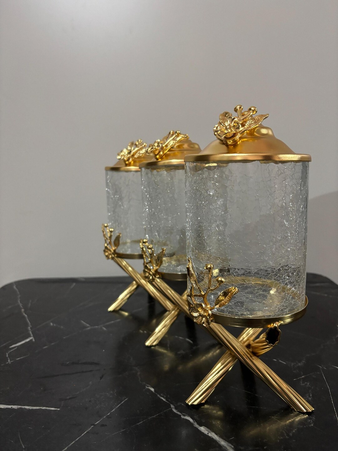 Gold Canister Set for Kitchen Decor Glass Storage Jar Set - Etsy