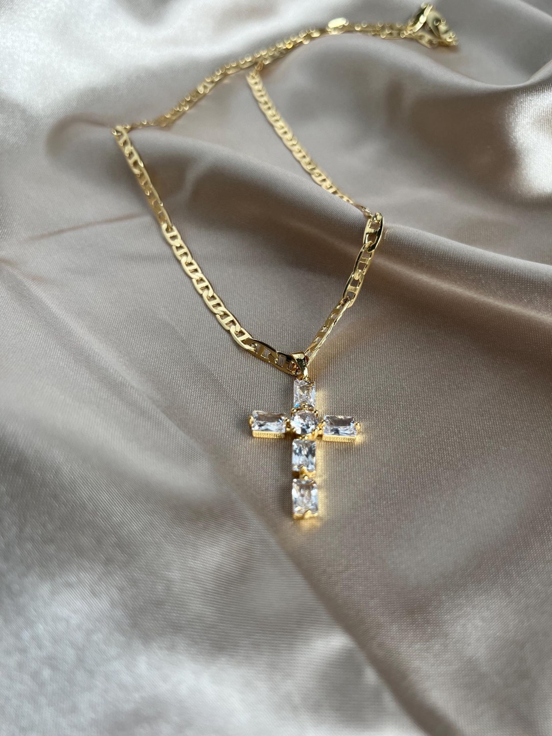 Women's Gold Filled Cross Necklace, Religious Necklace, Cubic Zirconia ...