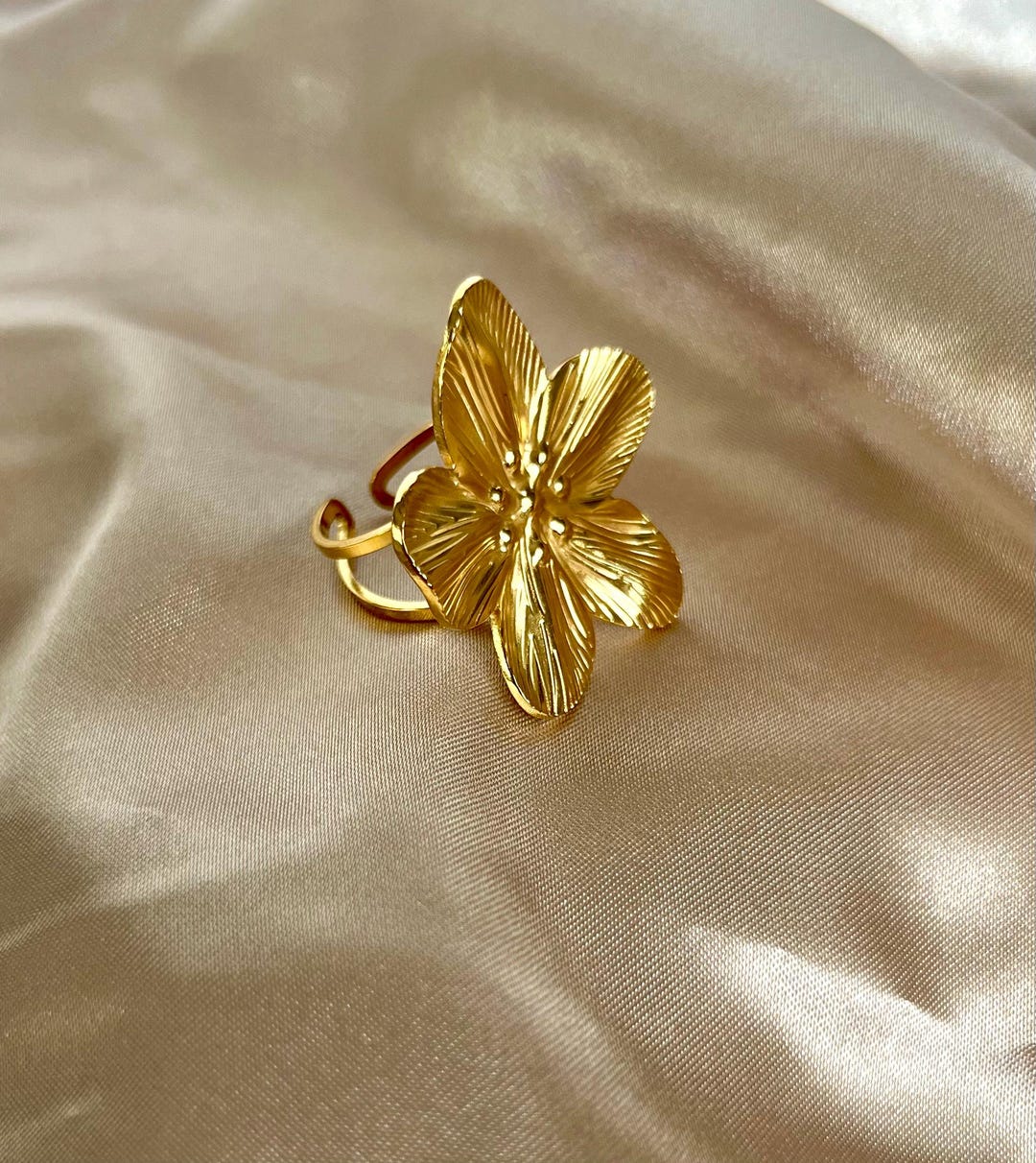 Gold Plumeria Flower Statement Ring, 18K Gold Plated Large Flower Ring ...