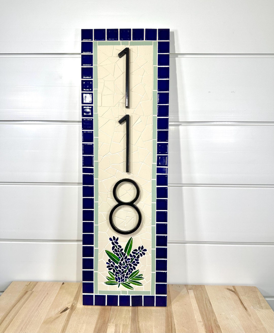 Address Number Sign - Mosaic House Numbers Sign - Navy House Number ...
