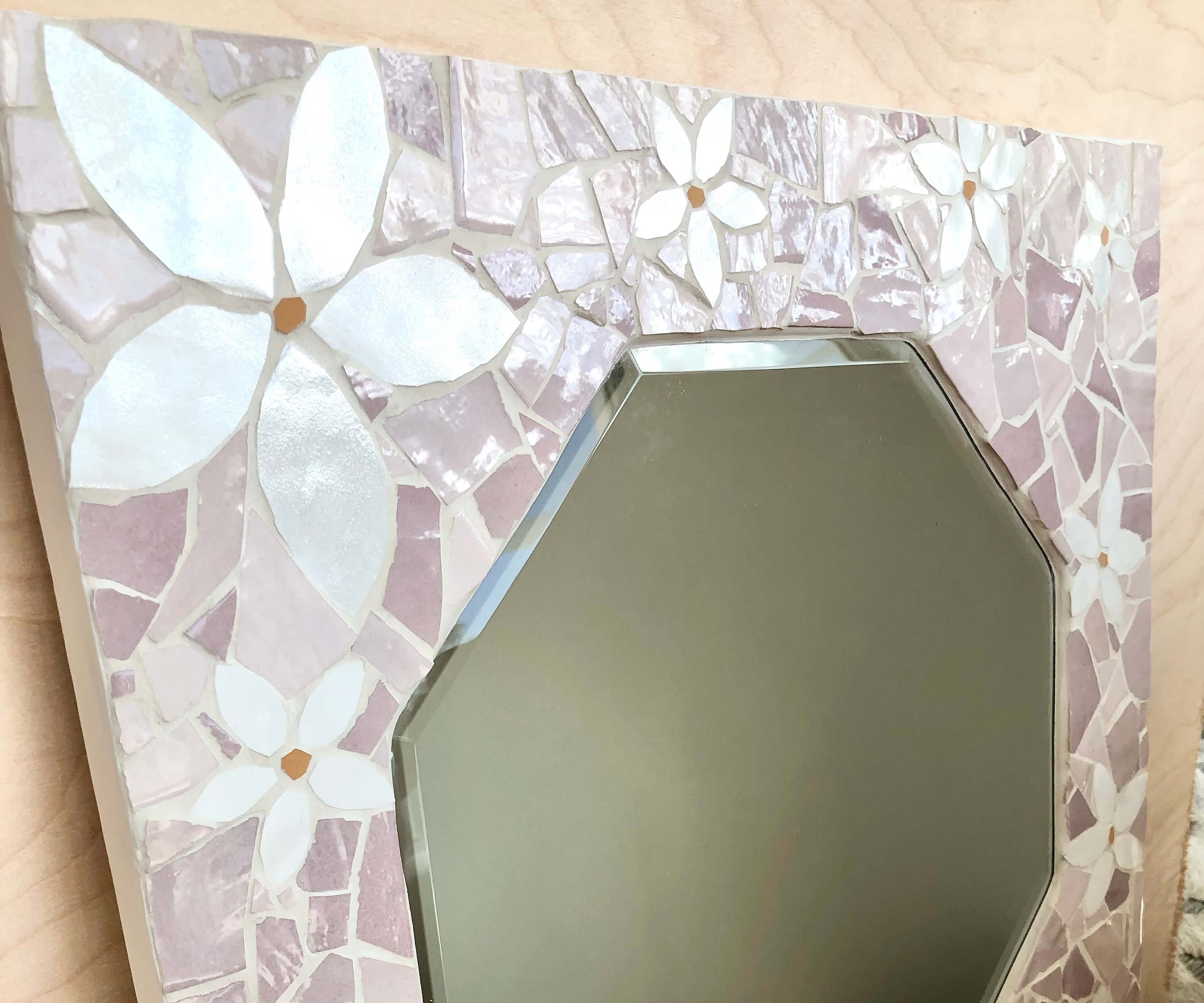 Pink Floral Accent Mirror - Mosaic Floral Geometric Mirror - Handcut ...