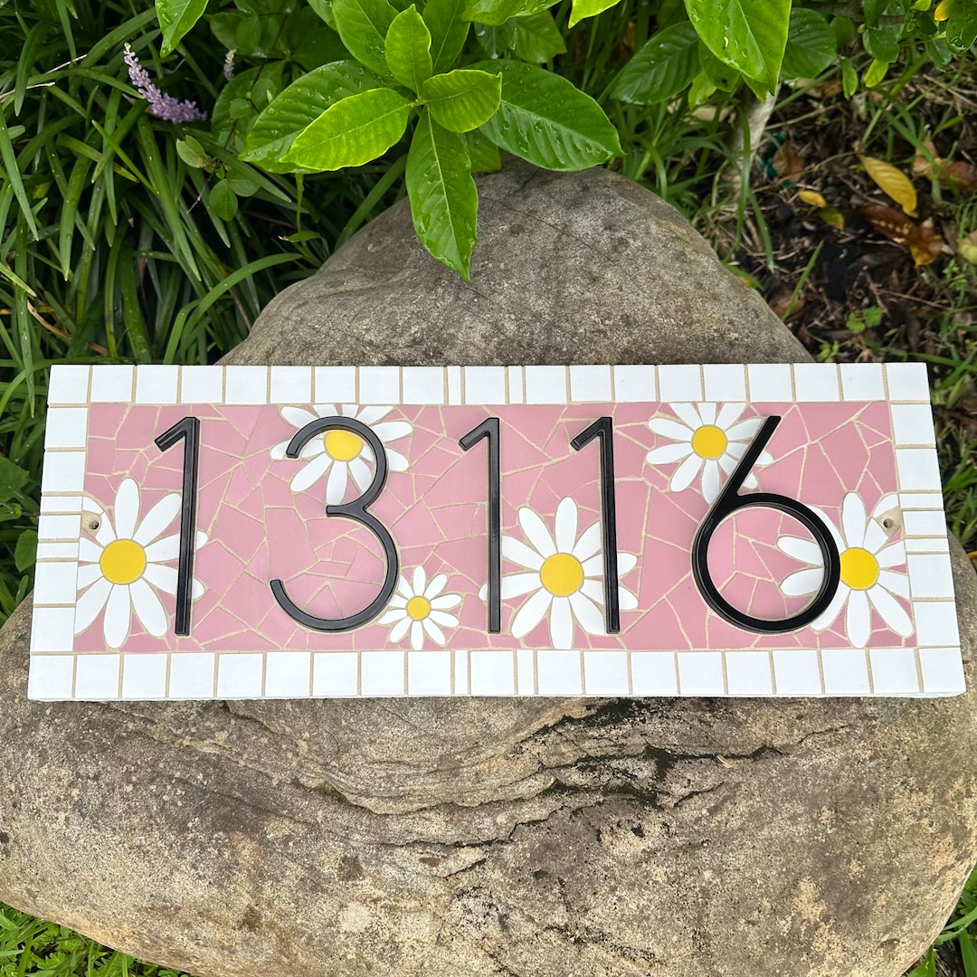 Floral Daisy Address Number Sign - Black Metal House Numbers - Handcut ...