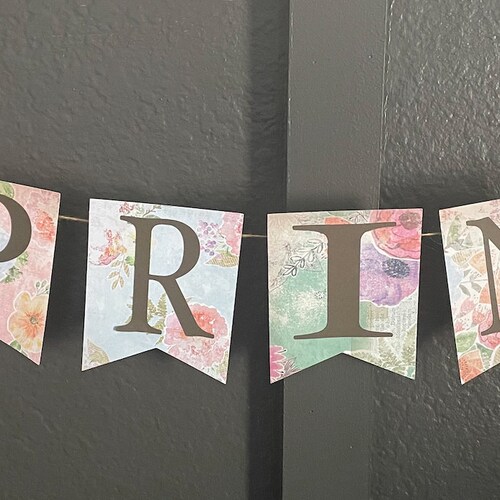 SPRING / Easter Banner / Embossed Lettering / Pastel Garland / - Etsy