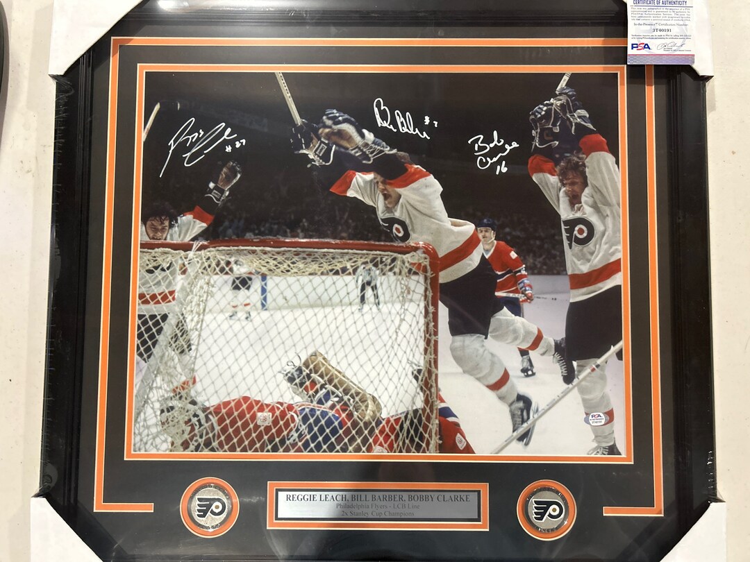 LBC Line Reggie Leach, Bill Barber, Bobby Clarke Autograph Signed ...