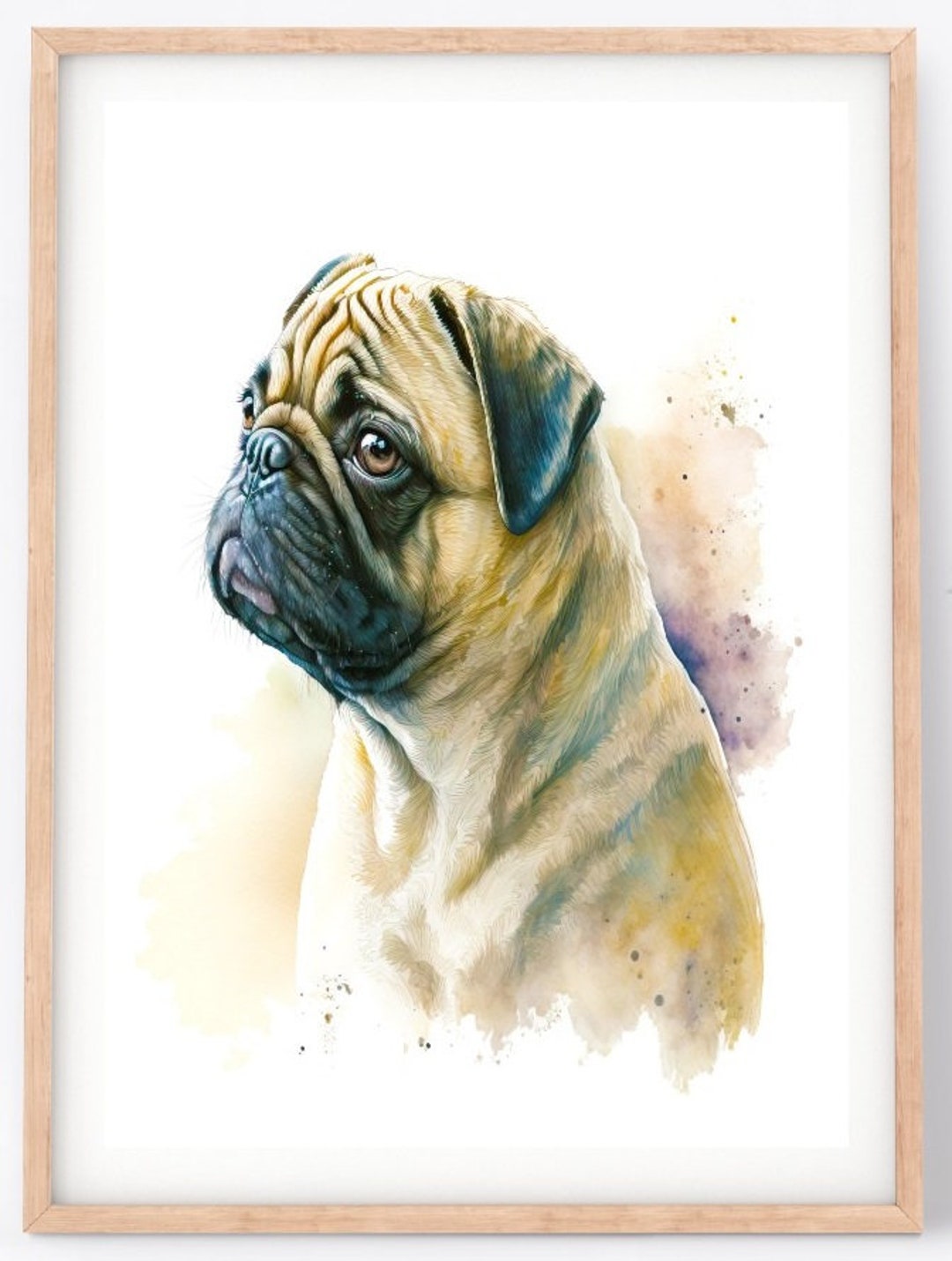 Pug Head Watercolour Art Print - Etsy