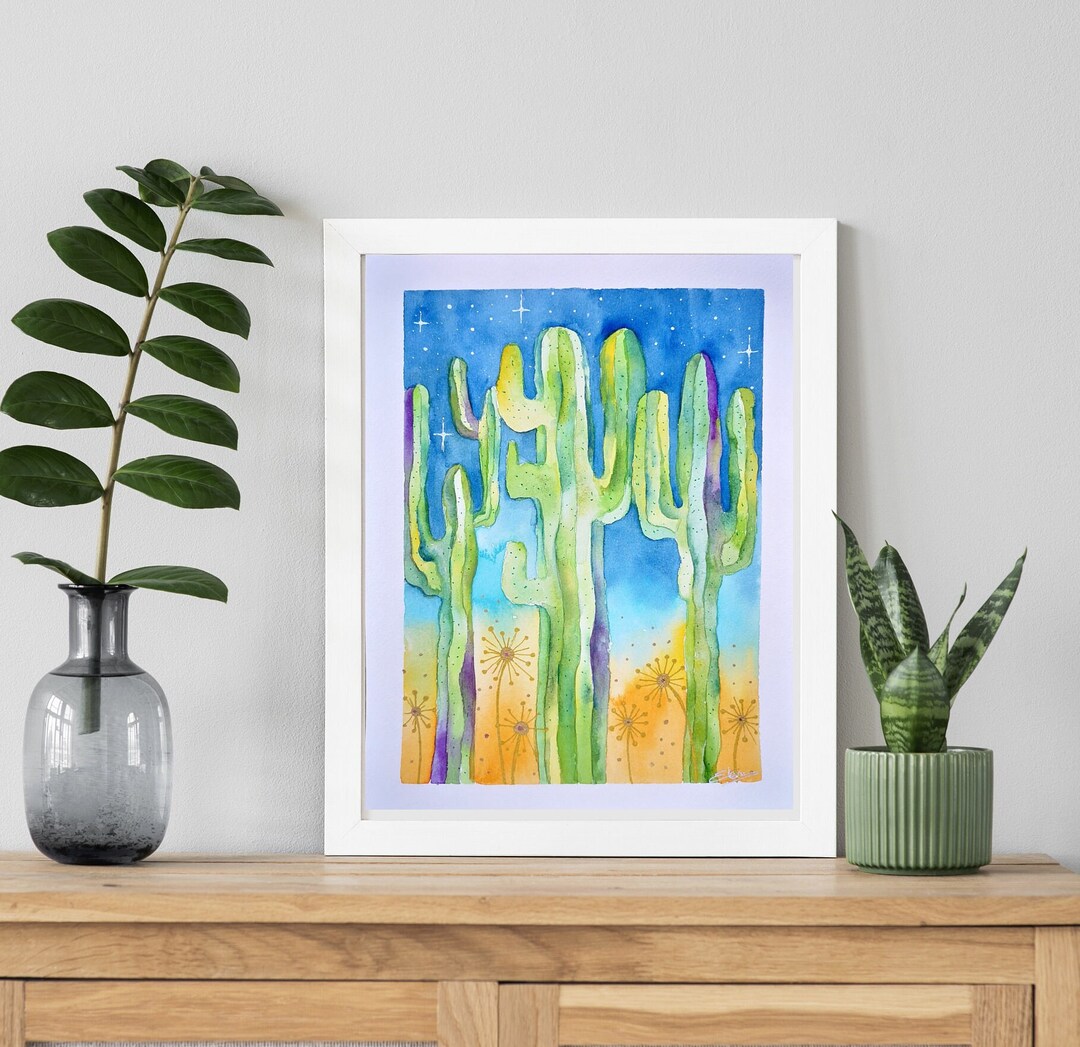 Watercolor Cacti. Cacti Modern Art. Modern Wall Painting of Some Cacti ...