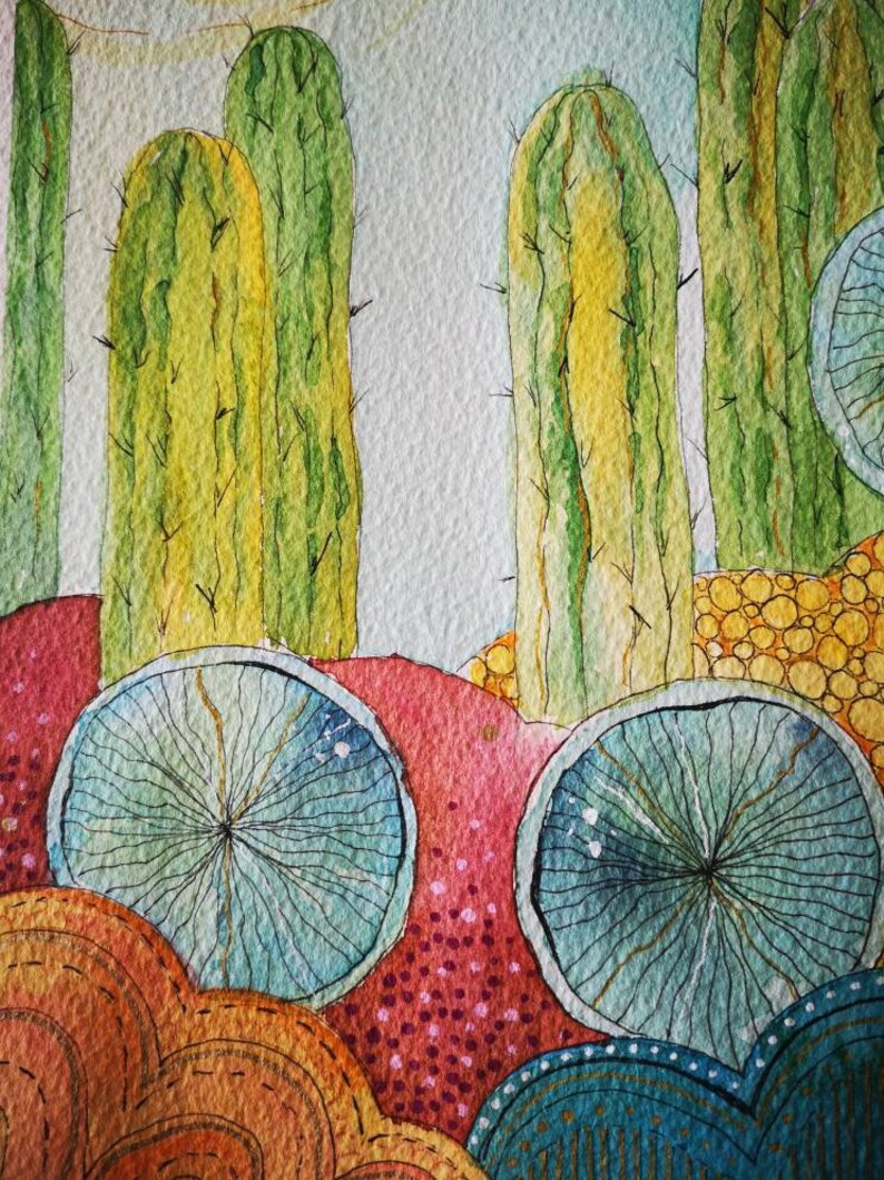 Original Desert Painting, Cactus Art Mexico, Cactus Landscape Interior ...
