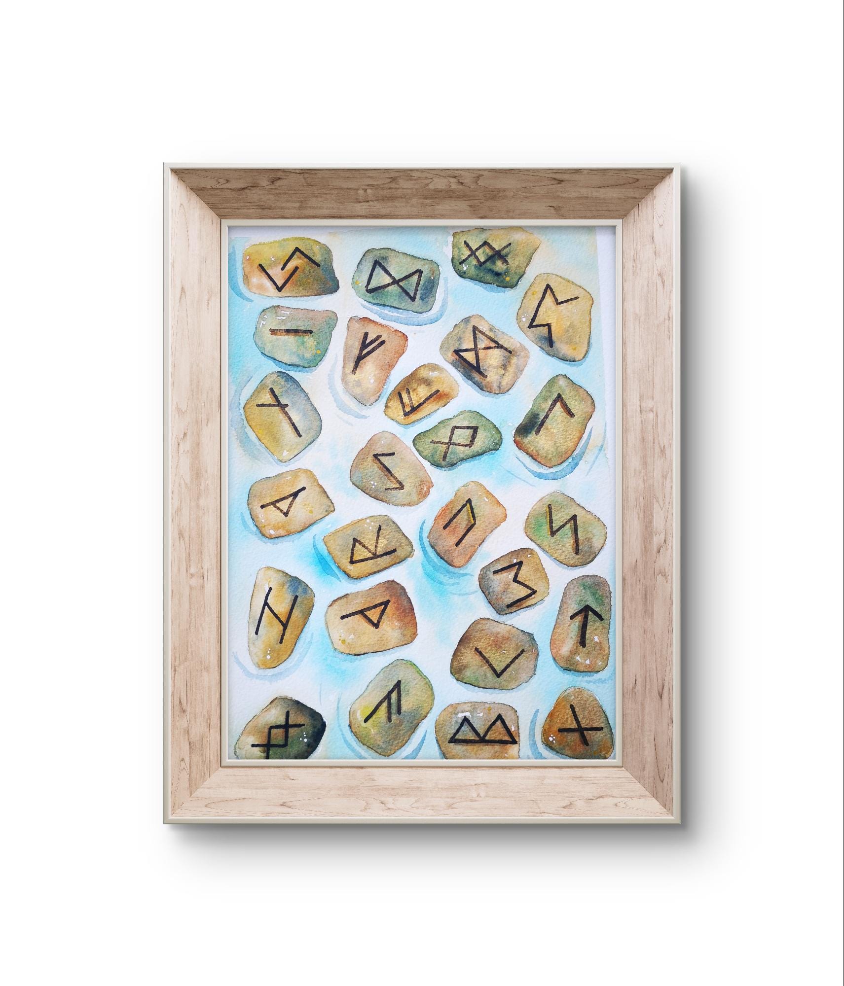 Viking Runes Watercolor, Rune Amulet Painting, Magic Stones ...