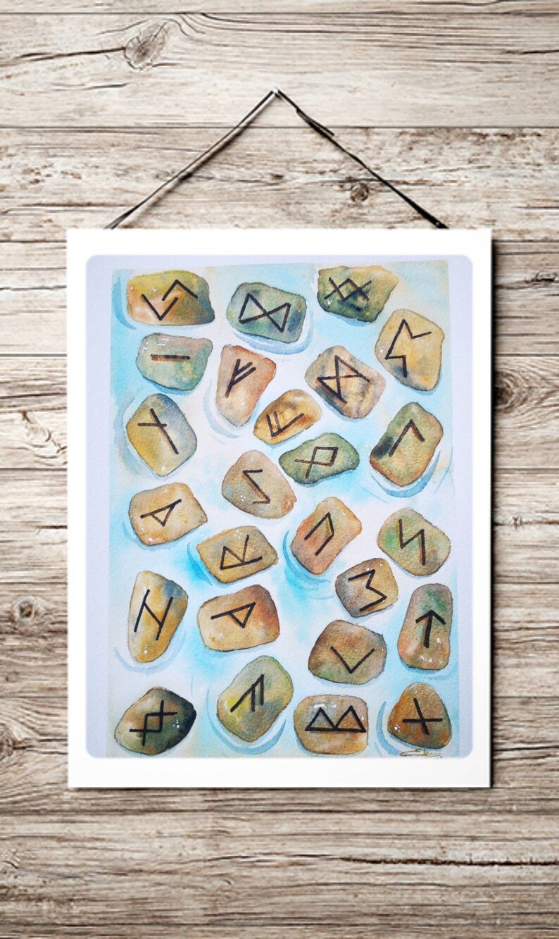Viking Runes Watercolor, Rune Amulet Painting, Magic Stones ...