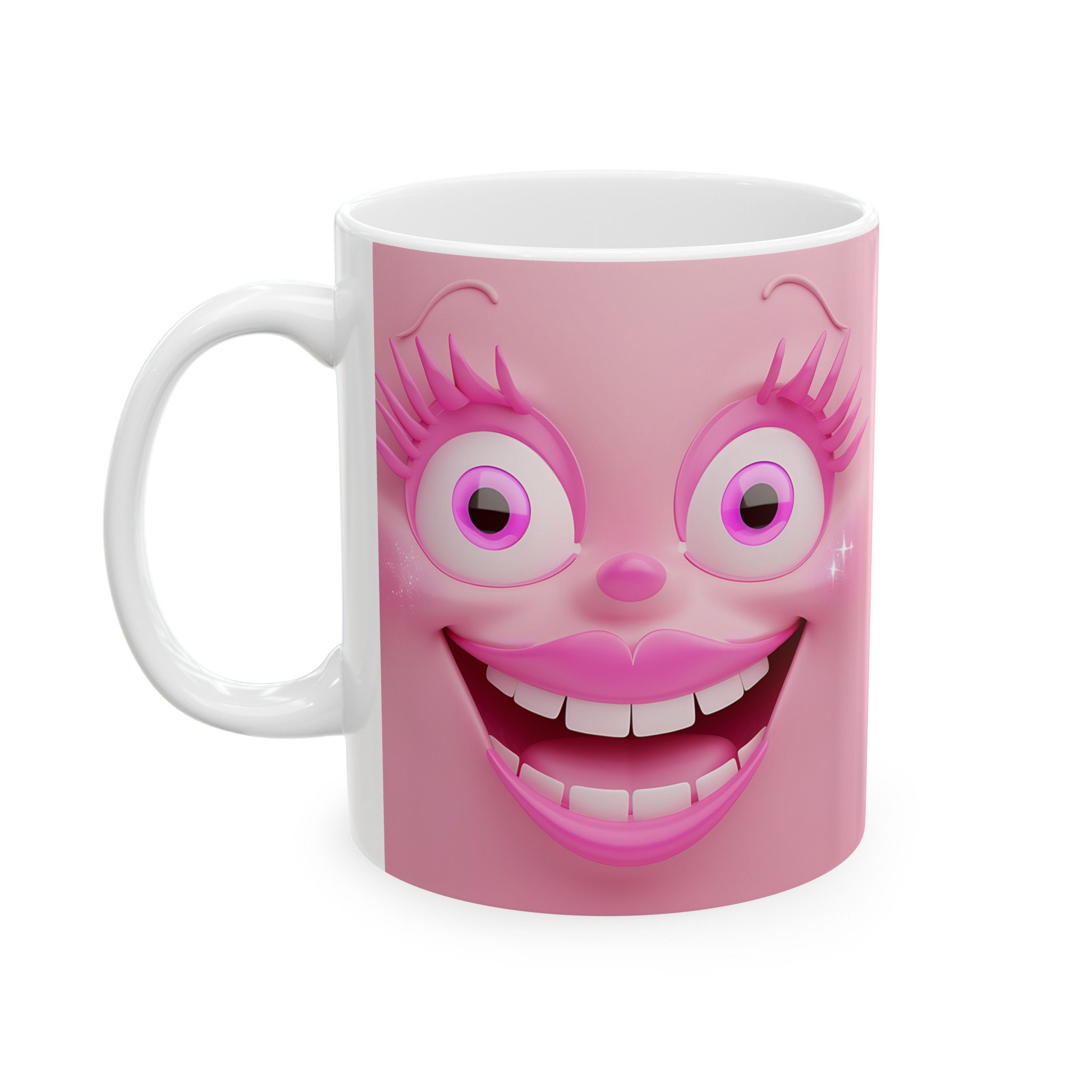 Pink Cartoon Face 3D Mug, Funny Faces Coffee Cup, Gift for Friend ...