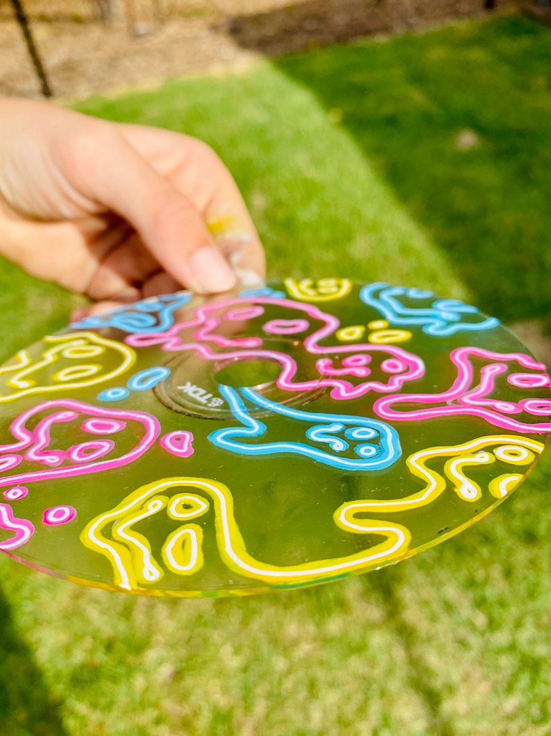 Drippy Neon Smiley Faces CD Painting Art Room Decor Comes - Etsy Australia