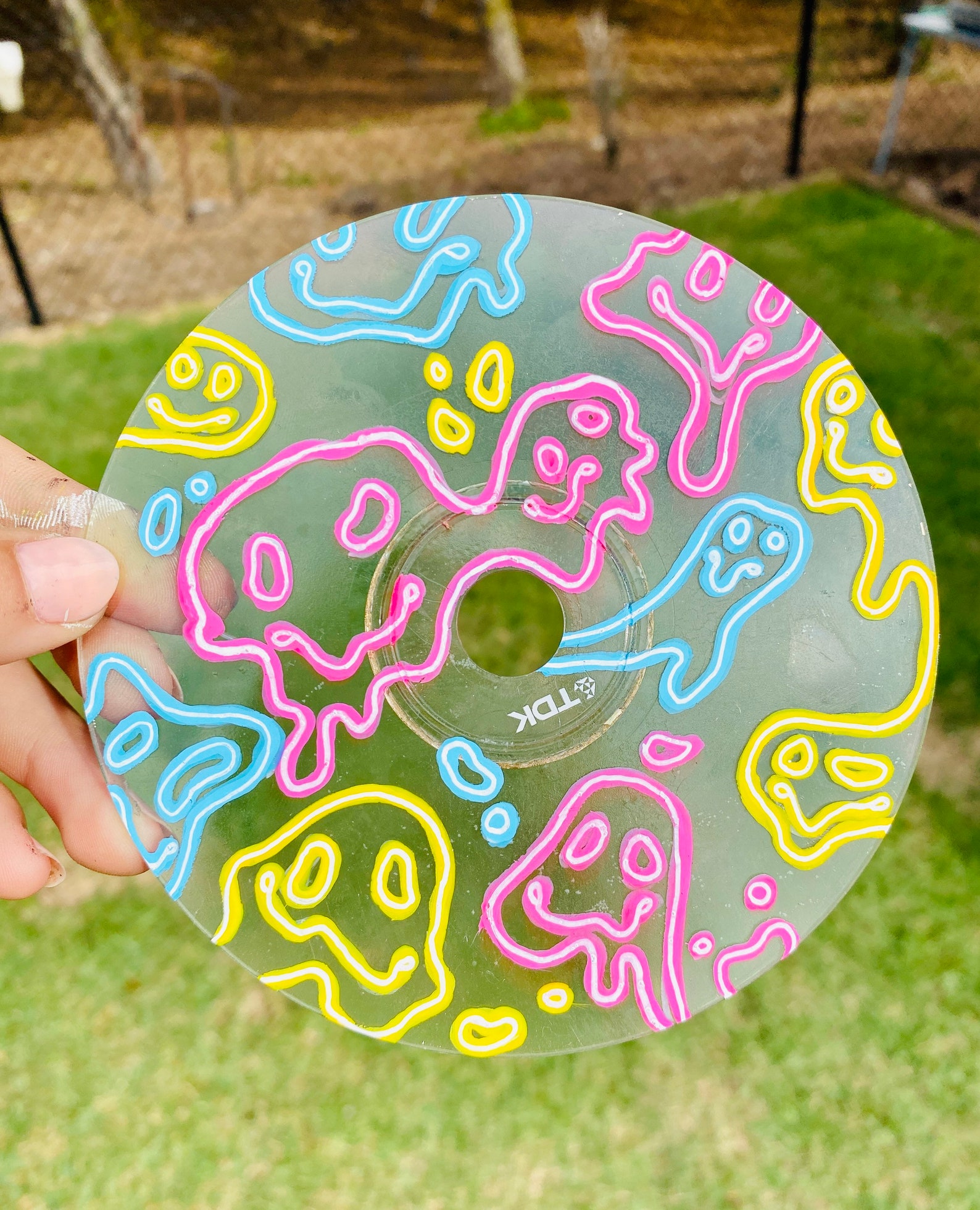 Drippy Neon Smiley Faces CD Painting Art Room Decor Comes - Etsy Australia