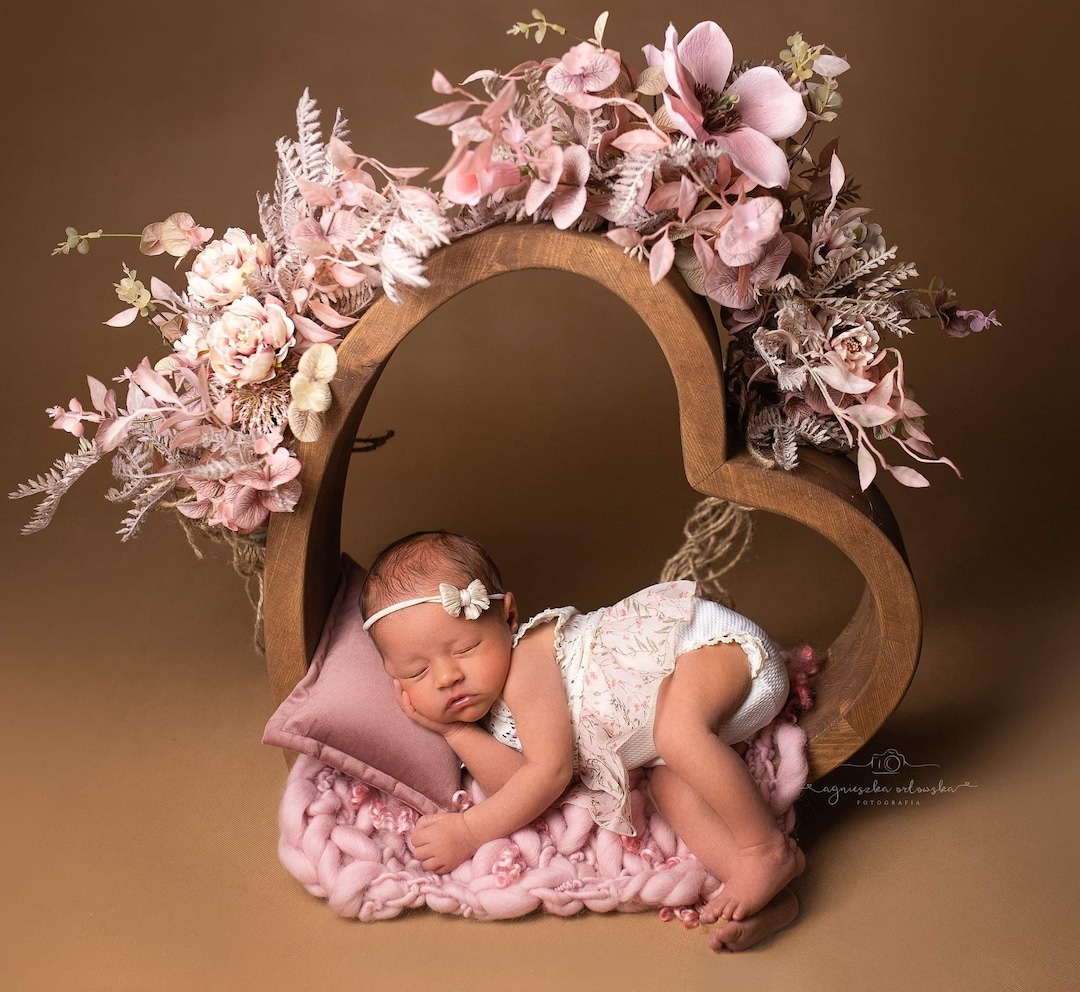 Wooden Heart Bowl, Newborn Posing Bowl, Vintage Style, Removable Bottom ...