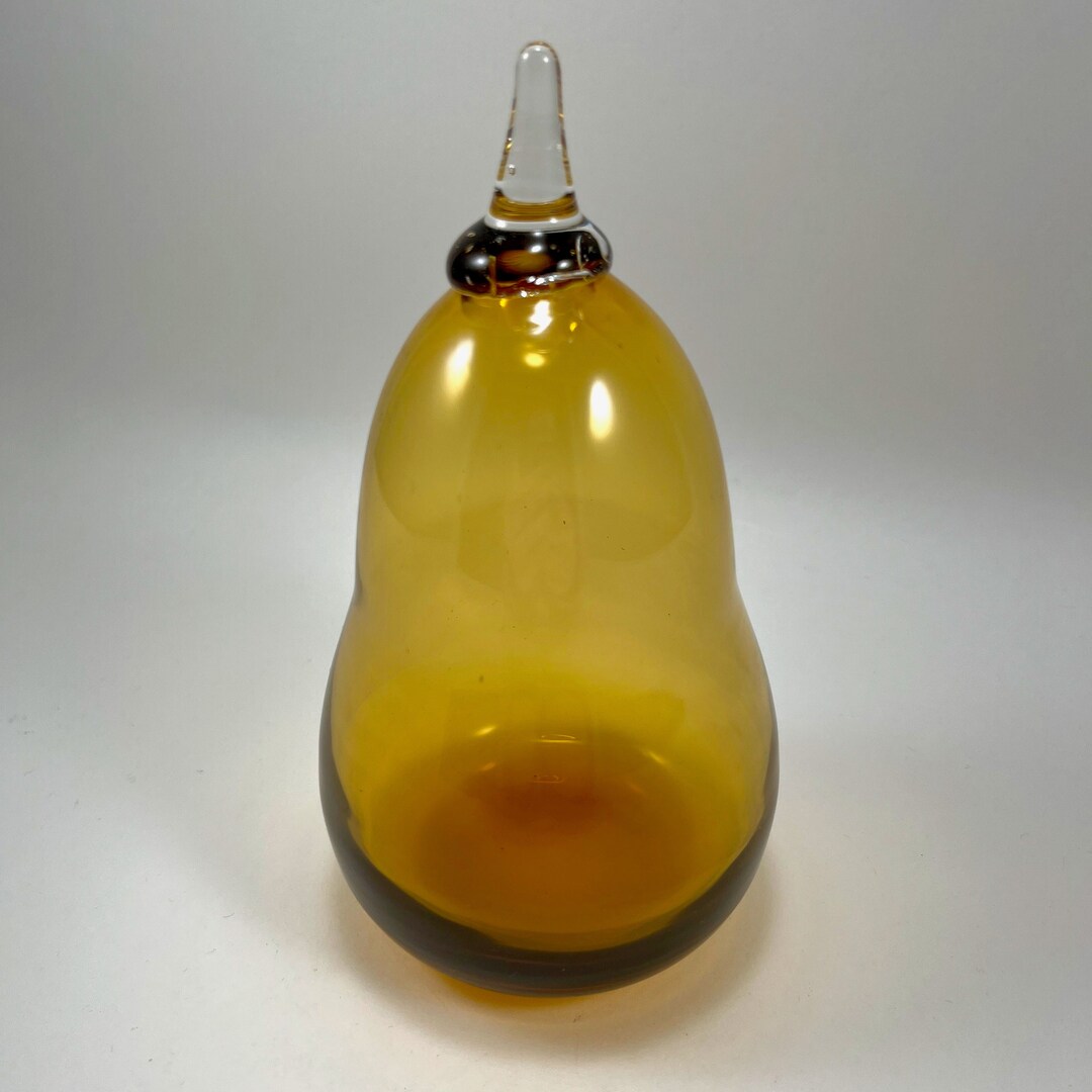 Blown Amber Glass Pear | Hollow Yellow Pear W/ Clear Stem | Vintage Art ...