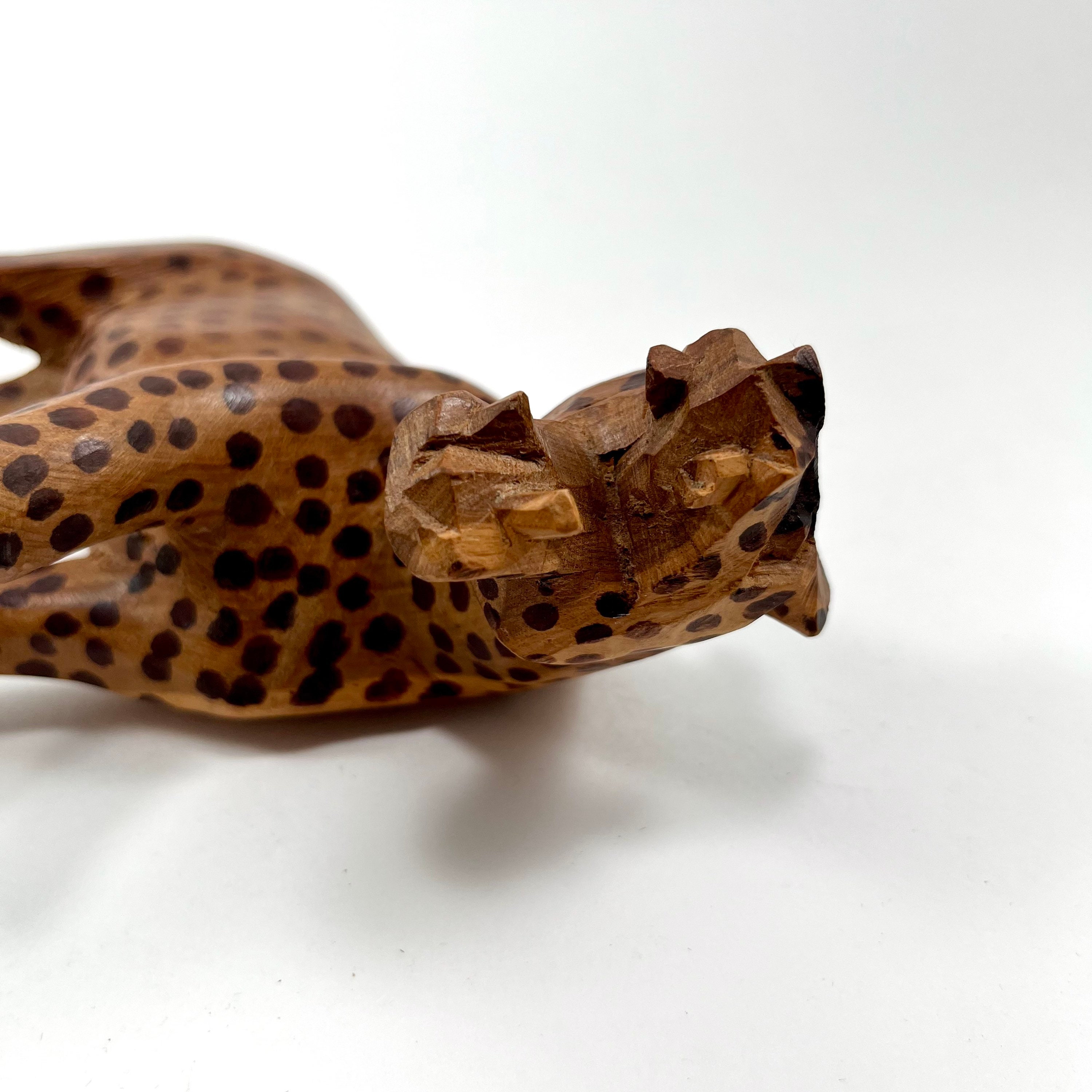 Large Hand Carved Wooden Leopard Figurine Vintage African Wood Animal ...