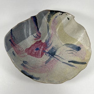Signed Studio Art Pottery Bowl Abstract Blue, Pink, & Cream Glaze ...