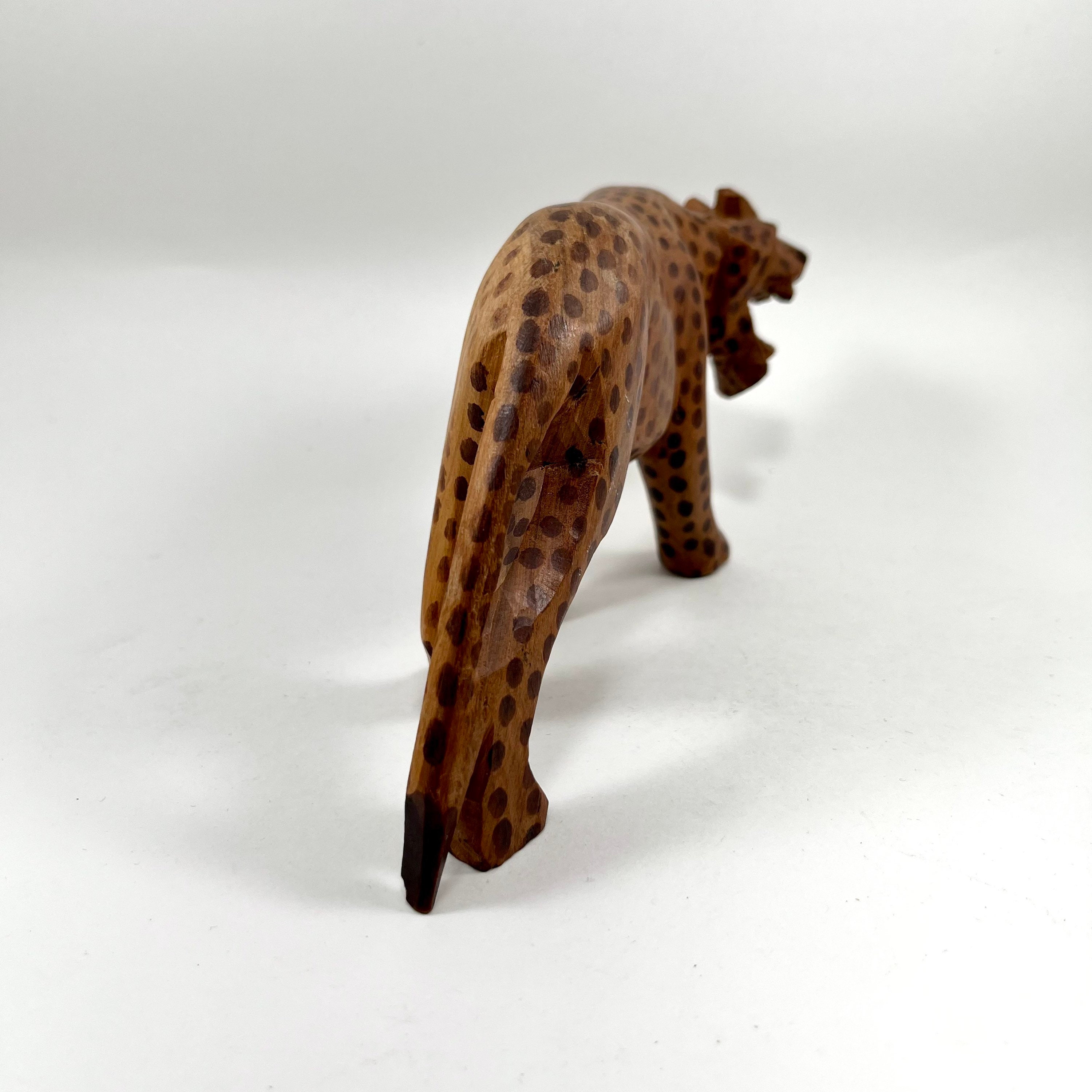 Large Hand Carved Wooden Leopard Figurine Vintage African Wood Animal ...