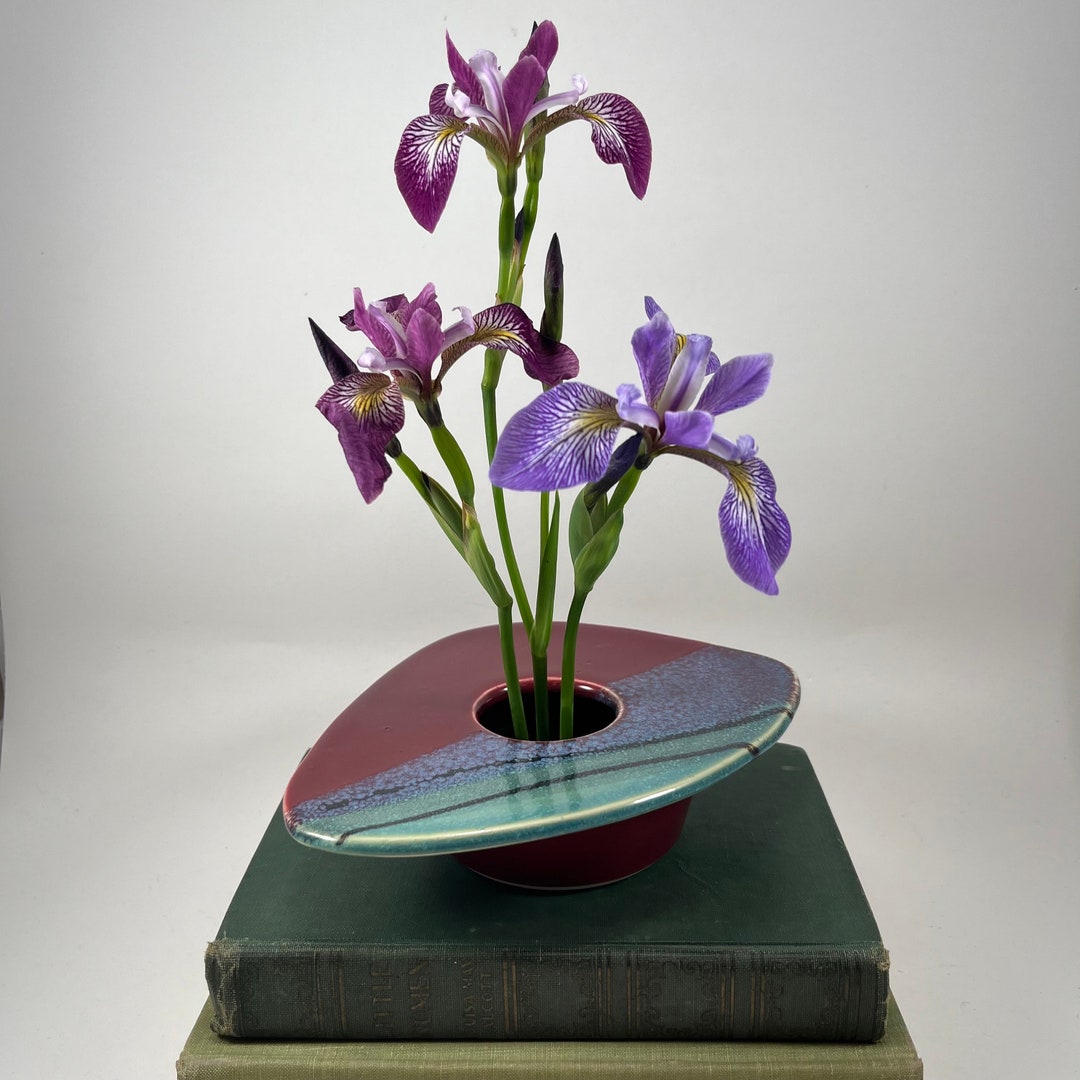 Signed Studio Art Pottery Ikenaba Vase Burgundy, Purple, Blue, Green ...