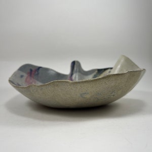 Signed Studio Art Pottery Bowl Abstract Blue, Pink, & Cream Glaze ...
