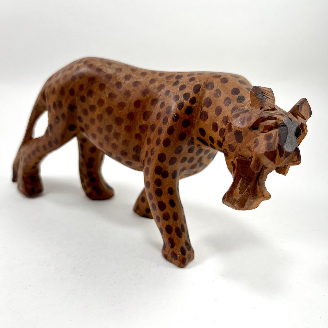 Large Hand Carved Wooden Leopard Figurine Vintage African - Etsy