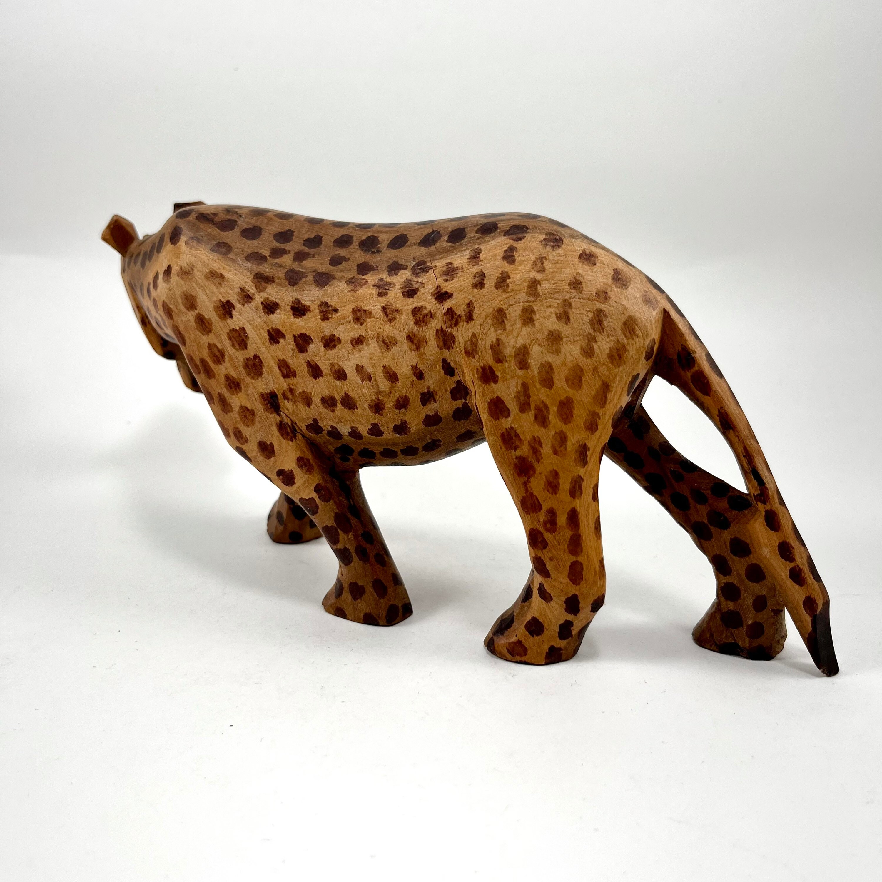 Large Hand Carved Wooden Leopard Figurine Vintage African Wood Animal ...