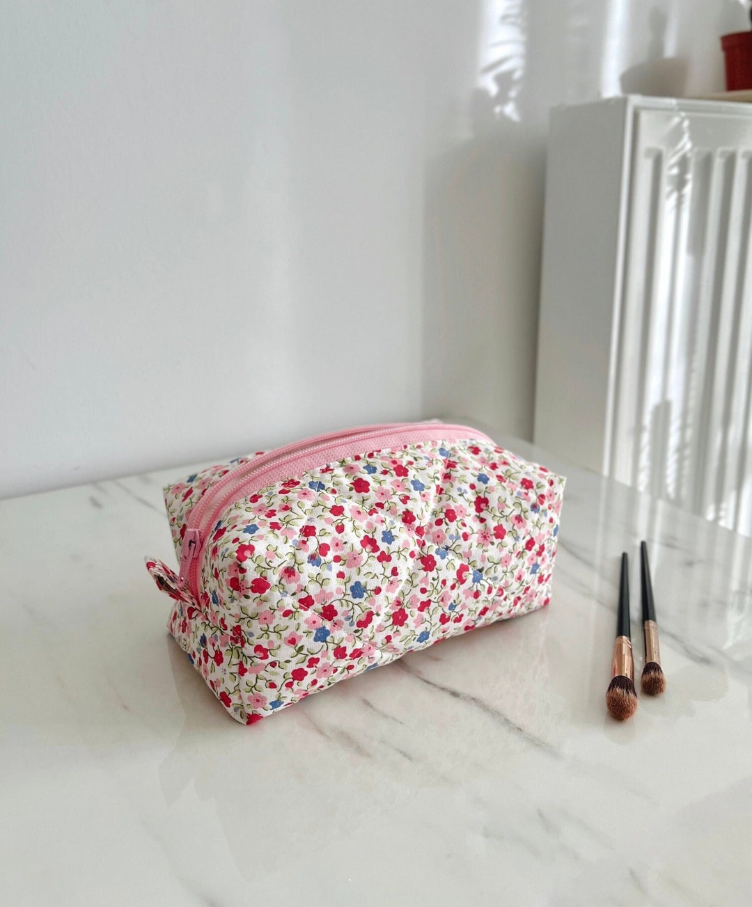 Quilted Makeup Bag Pink Floral Makeup Bag Toiletry Bag Quilted