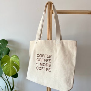 Embroidered Tote Bag, Coffee Lover Gift, Embroidered Canvas Bag, Large ...