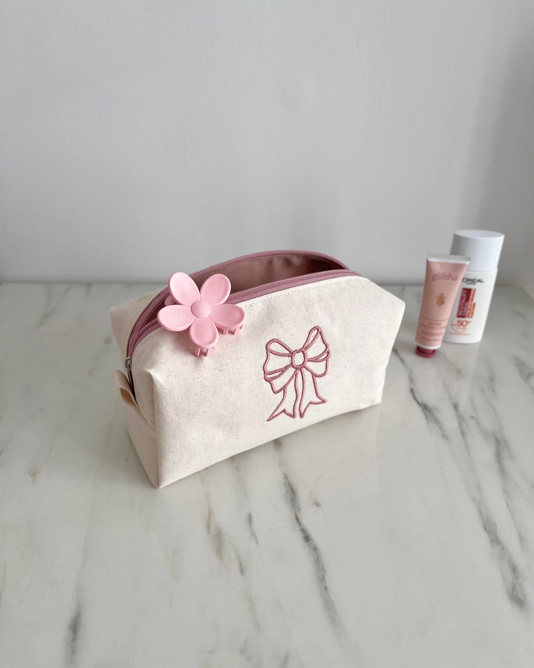 Pink Bow Makeup Bag, Ribbon Bow Makeup Bag, Cute Makeup Bag, Bow ...