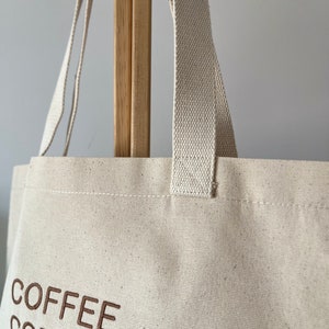 Embroidered Tote Bag, Coffee Lover Gift, Embroidered Canvas Bag, Large ...