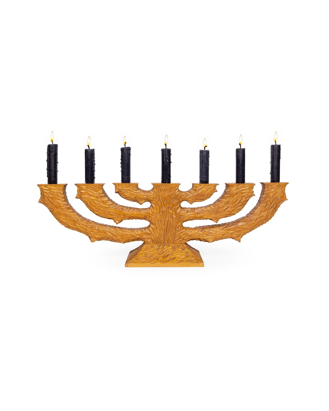 Carved Wood Seven Branched Menorah, Brutalist Handcrafted Candelabrum ...