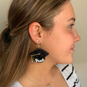 Wooden Earrings Glitter Graduation Earrings Grad Jewelry - Etsy