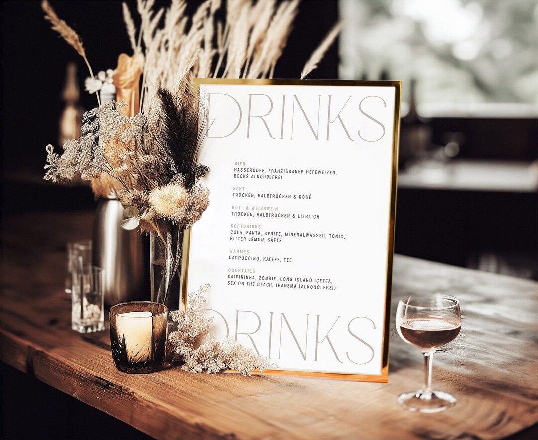A4/A3 Drinks Poster, Drinks Menu Wedding Drinks Overview Bar Sign ...