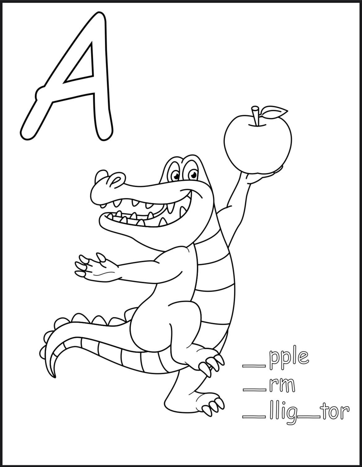 Letter A Alligator Coloring Pages