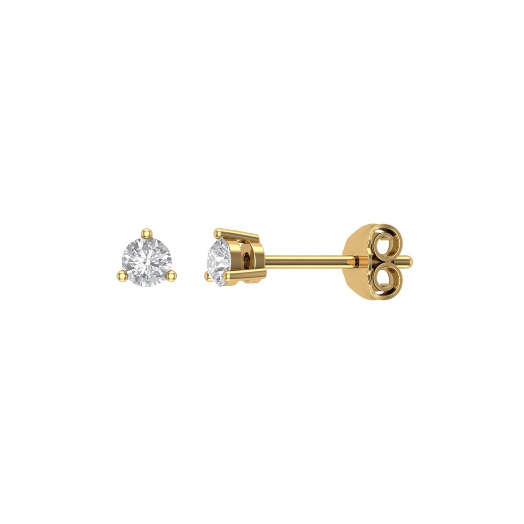 14k Solid Gold Diamond Studs, 3 Prong Mini Diamond Studs, 14k Tiny ...
