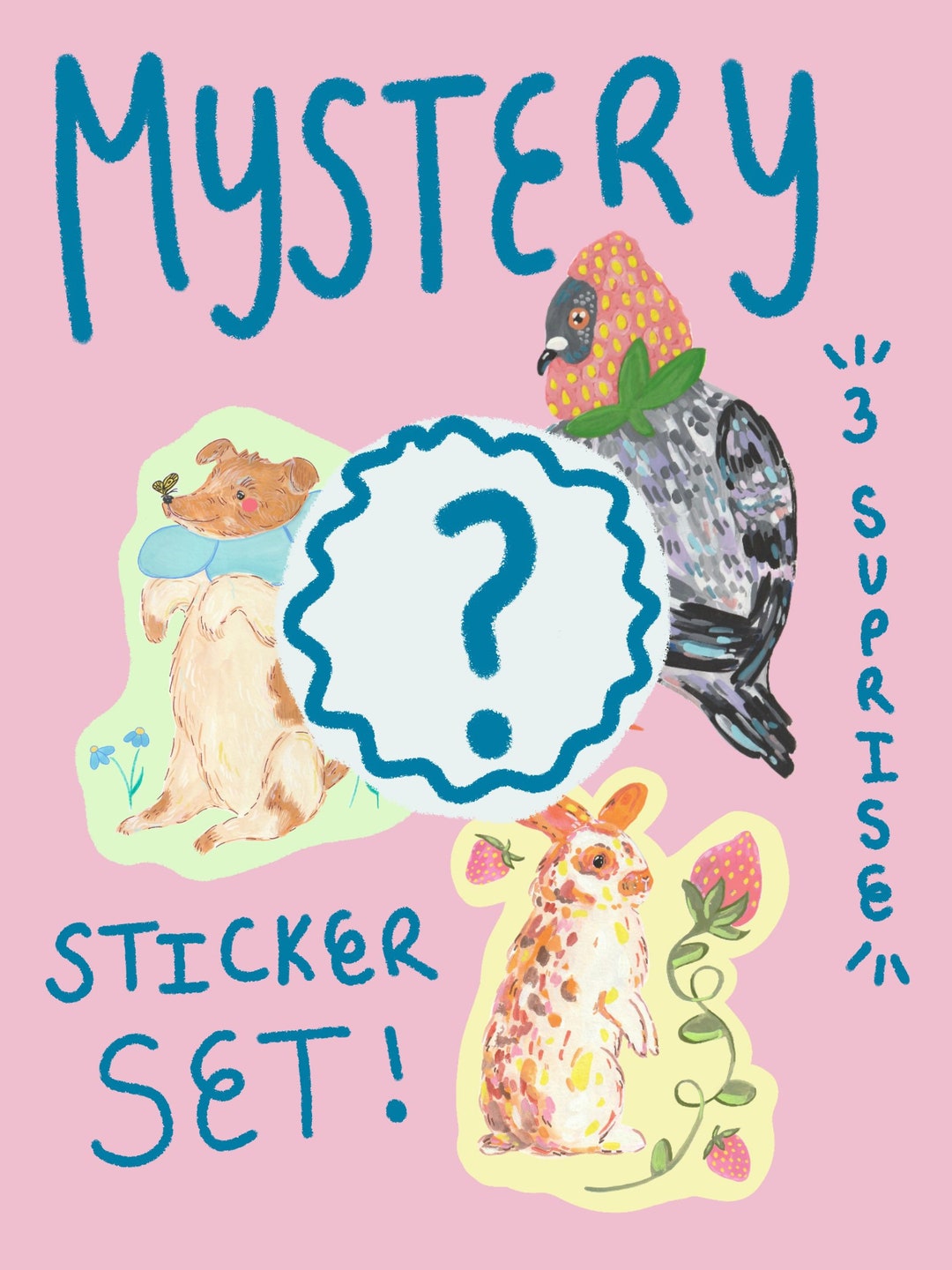 Mystery Sticker Set 3 Mystery Stickers, Cute Colorful Whimsical Vinyl ...