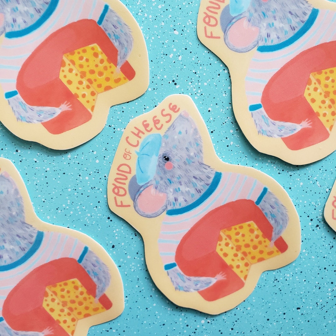 Fond of Cheese, Cheese Rat Vinyl Waterproof Sticker, Matte Finish Mouse ...