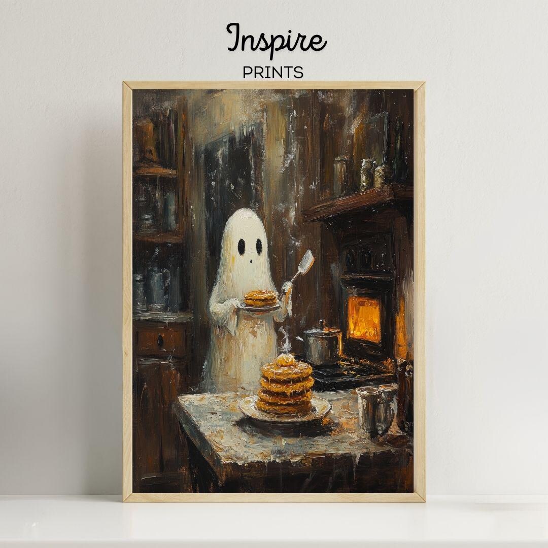 Cozy Vintage Ghost Cooking Art Print Whimsical Halloween Wall Decor ...