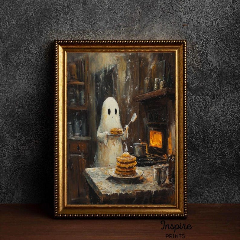 Cozy Vintage Ghost Cooking Art Print Whimsical Halloween Wall Decor ...