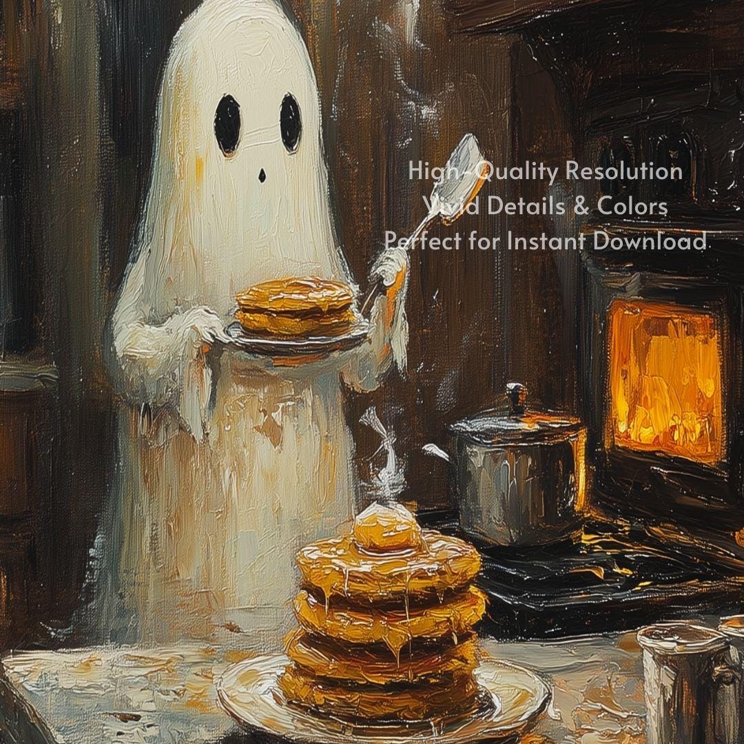 Cozy Vintage Ghost Cooking Art Print Whimsical Halloween Wall Decor ...