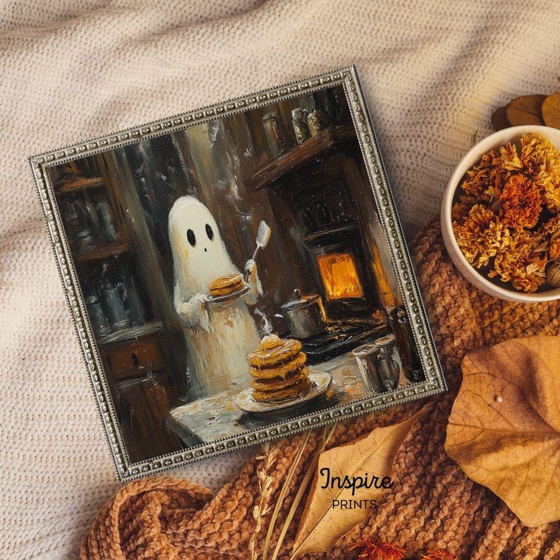 Cozy Vintage Ghost Cooking Art Print Whimsical Halloween Wall Decor ...
