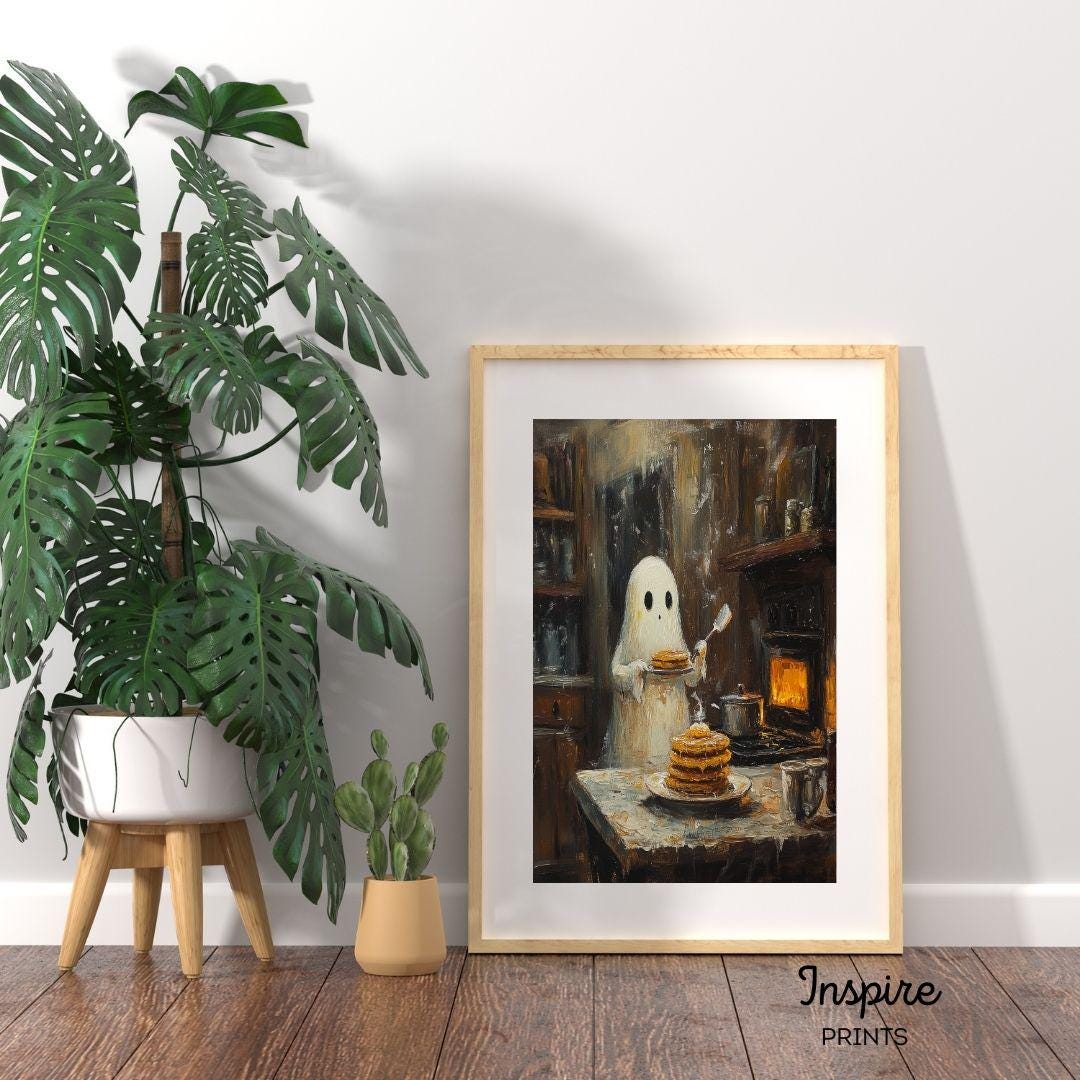 Cozy Vintage Ghost Cooking Art Print Whimsical Halloween Wall Decor ...