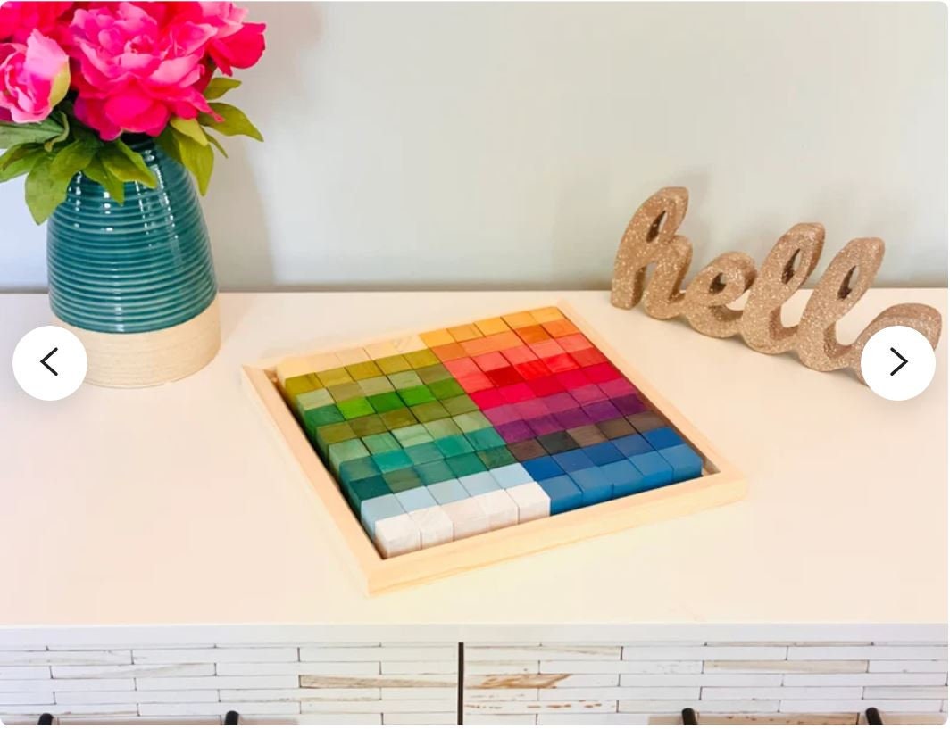 Wooden Rainbow Mosaic Cubes With Tray - 100 Pc; Natural Montessori Toys ...