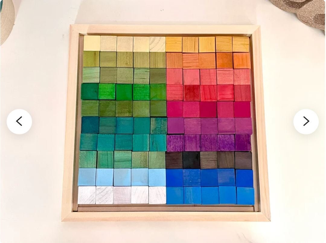 Wooden Rainbow Mosaic Cubes With Tray - 100 Pc; Natural Montessori Toys ...