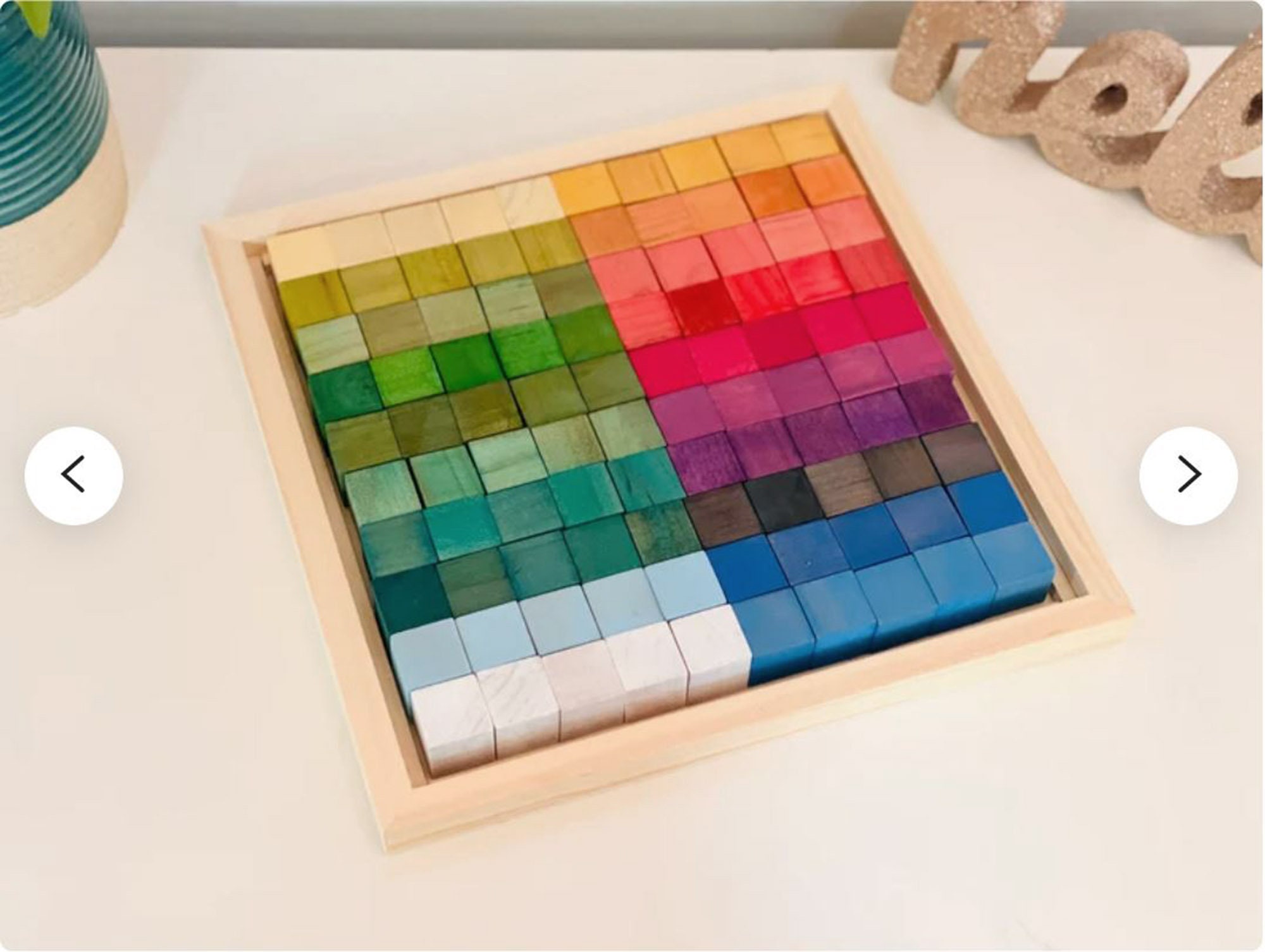 Wooden Rainbow Mosaic Cubes With Tray - 100 Pc; Natural Montessori Toys ...