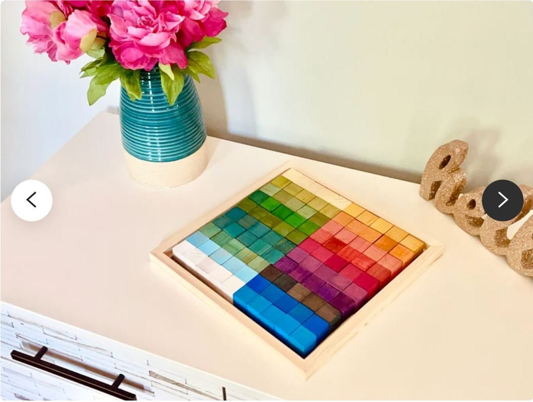 Wooden Rainbow Mosaic Cubes With Tray - 100 Pc; Natural Montessori Toys ...