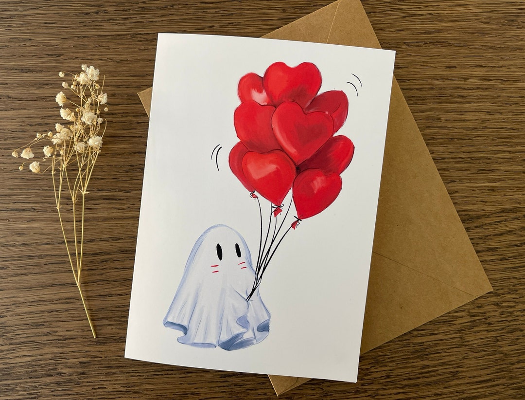 Spooky Balloon Heart Greeting Card Whimsical Spooky Anniversary ...
