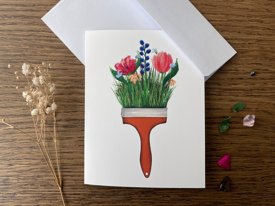 Floral Brush Greeting Card: Customizable Illustrated Card - Etsy